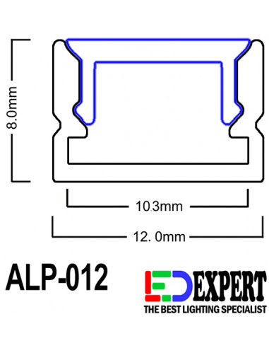 ALP-012 8mm x 12mm- no Flange LED Aluminium profile - 2 m