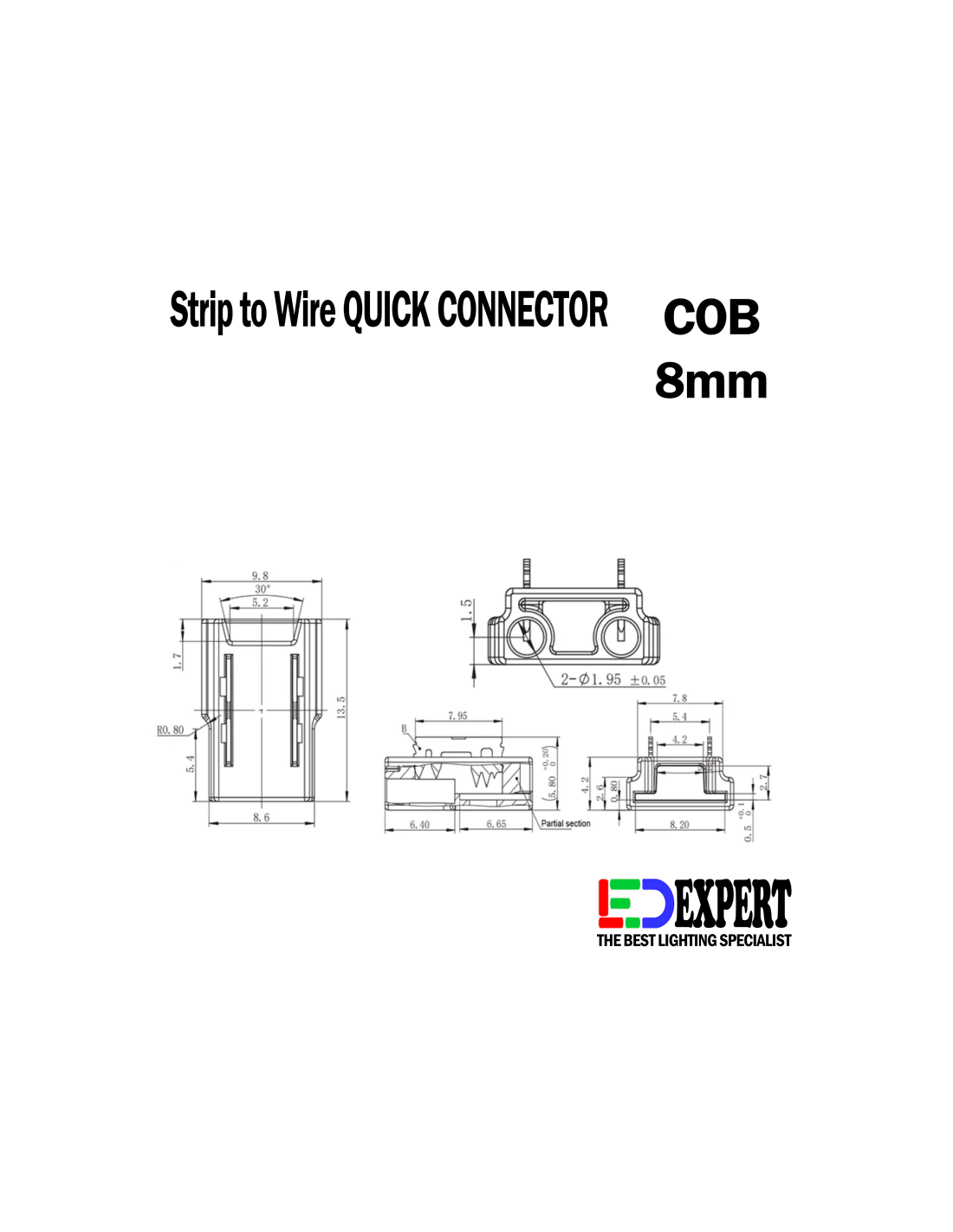 COB Led Quick connector - Strip to Wire - 8mm - 6A