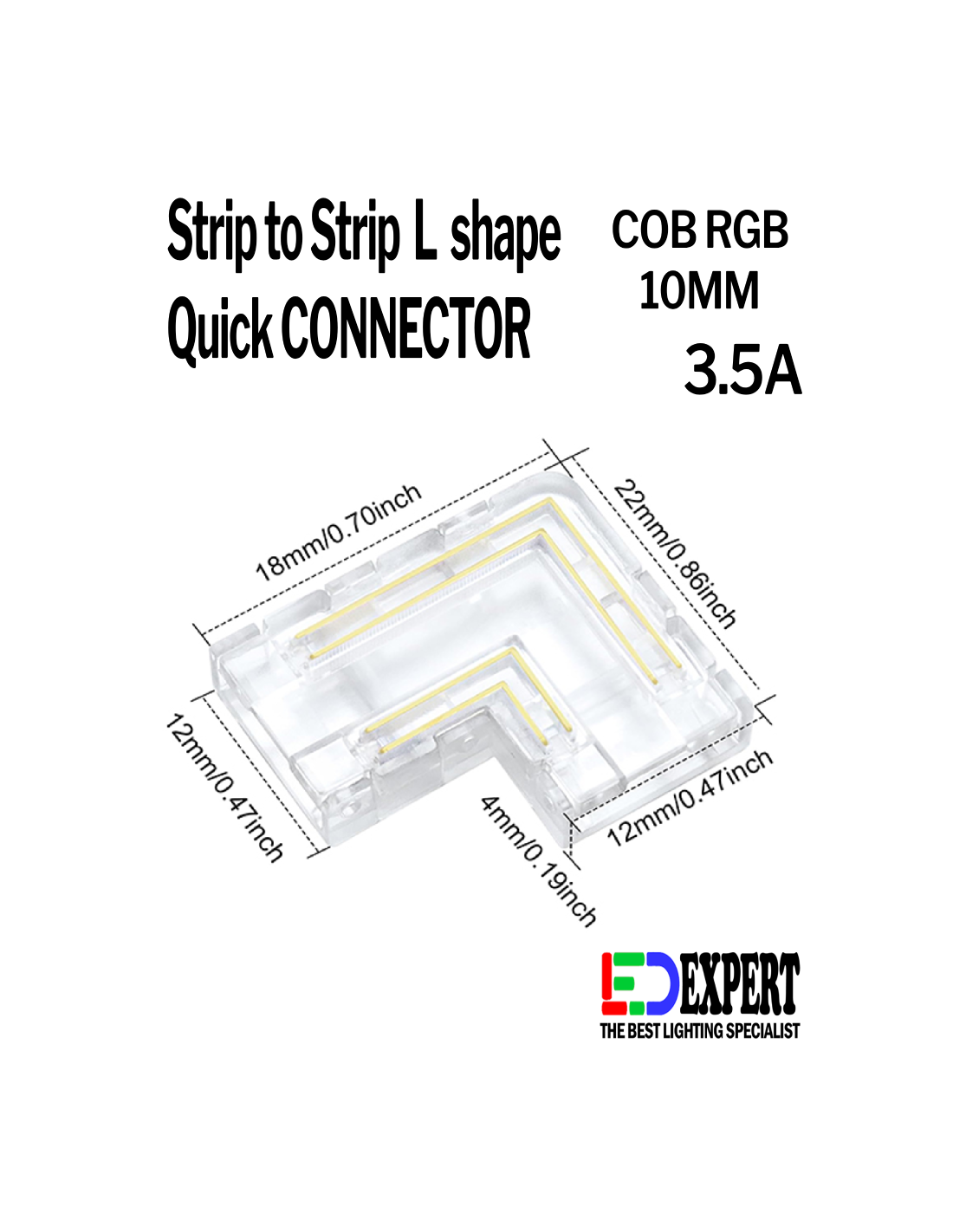 Strip to strip L shape COB RGB Led Quick connector - 10mm