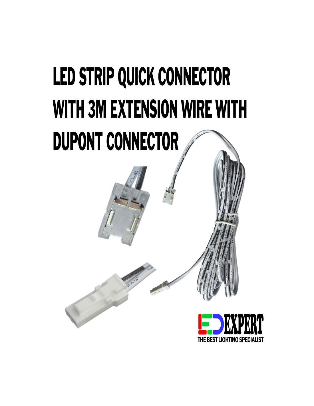 Strip to DuPont 3m extension cable - for 8mm COB/SMD strip